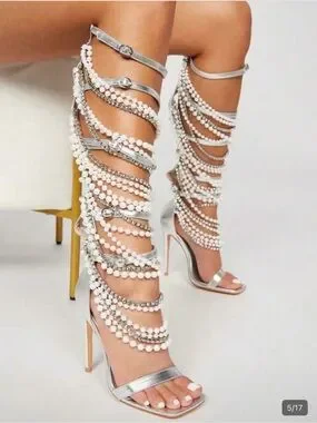 Fashion Nova | Shoes | Fashion Nova Ladies Silver Pearlembellished ...